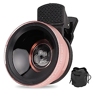 Phone Camera Lens, 2 in 1 Cell Phone Wide Angle Macro Lens, 0.45X Wide Angle Lens, 12.5X Macro Lens, Clip On Phone Lens with Dust Cover, for Phone Tablet (Rose Gold)