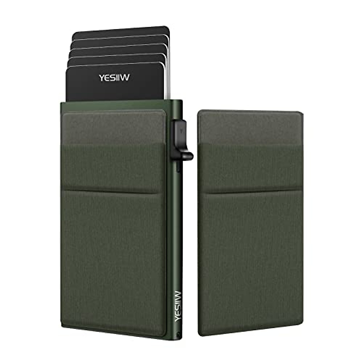 YESIIW Slim Card Holder Wallet - Minimalist Pop up Wallet for Men RFID Blocking with Money Pocket | Metal Wallet Card Case Green
