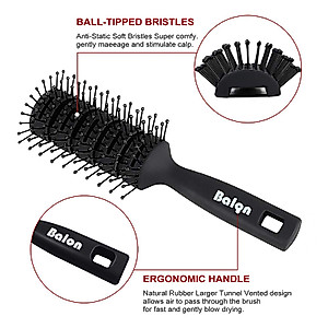 Vent Hair Brush, 11 Row Vented Hairbrush for Men and Women, Vent Brushes With Ball Tipped Bristles for Wet Short Curly Straight Hair Blow Drying Quickly(Black)