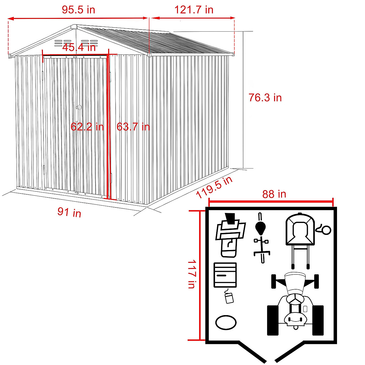 VEIKOU 8’x10’ Outdoor Storage Shed, Metal Storage Shed with Lockable Door & Air Vents, Garden Tool Shed with Thickened Galvanized Steel for Backyard, Patio, Grey