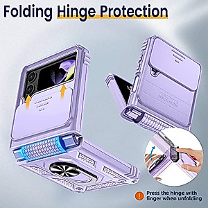 Goton for Samsung Z Flip 4 Case, Galaxy Z Flip 4 Case with Camera Cover, [Hinge Protection] & 360° Kickstand Ring Military Grade Shockproof Cover for Samsung Z Flip 4 case 2022 Purple