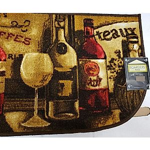THE RAISE Kitchen Rug, Kitchen Mat, Printed Nylon Rug (nonskid) 18"x30" 4 Wine Bottles & 2 Glasses,D Shape