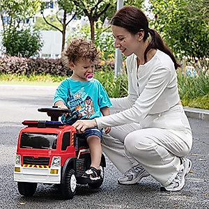 TOBBI Electric Ride on Fire Truck Toy for Indoor/Outdoor with Flashing Lights, Siren, Fire Fighter Sounds Effects, Music and Horn, 6 Volt Fire Truck to Drive for Toddlers 1.5-5 Years Old, Bright Red