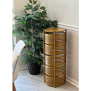 H&H Supply 5 Tier Rotating Storage Kitchen Cart Organizer Metal Vegetable Fruit Basket Rotating Shelves for Kitchen Dorm Office Bathroom Matte Yellow Gold Lightweight