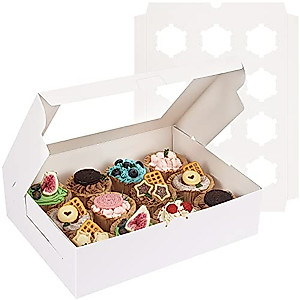 Moretoes 30pcs Cupcake Boxes Bulk White Cupcake Containers with Windows 30 Pcs 12 Count Cardboard Inserts to Fit Muffins Cupcake Carrier for Cookies