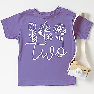 Two Floral 2nd Birthday Shirt for Toddler Girls Second Birthday Outfit White on Mustard Shirt 3T