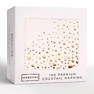 Stylish 5x5 Inch Gold Napkins -100 Pack of White and Gold Cocktail Napkins - Add Sparkle to Your Event with Party Napkins - 3 Ply Gold Paper Napkins - Disposable Wedding Napkins or Dessert Napkins