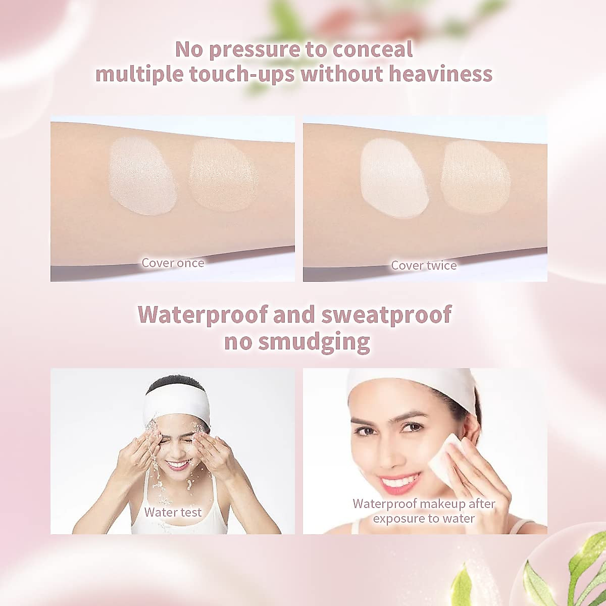 Catkin Blossom BB Cream Air Cushion Foundation Natural Coverage Moist Glowy Finish Breathable Face Makeup with 2 Refills Beige (C01 Ivory Light)