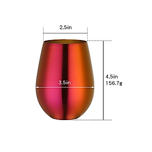 Mingcheng 17 oz Stainless Steel Stemless Wine Glass, Outdoor Portable Wine Tumbler for the Pool, Camping, Cookouts, Travel - Set of 2 Metal Drinking Cups(Rainbow red)