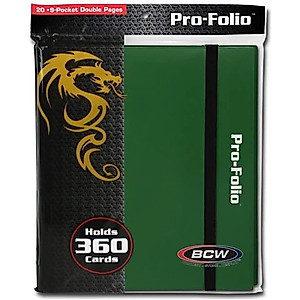 BCW Pro-Folio 9-Pocket Card Album - Green | Archival Safe, Side-Loading Trading Card Binder | Premium Collectible Storage Solution for Trading Cards, TCG, Sports Cards, and More - 360-Card Capacity