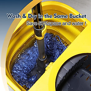 Yocada Looped-End String Wet Mop with Extra 3 Microfiber Cloth Mop Heads Heavy Duty Cotton Mop Commercial Industrial Grade Telescopic Iron Pole Jaw Clamp Floor Cleaning 55.1"