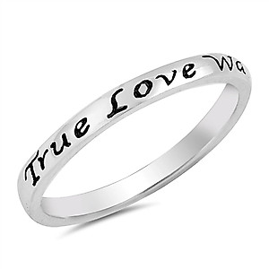 True Love Waits Heart Script Ring .925 Sterling Silver Promise Band Size 6