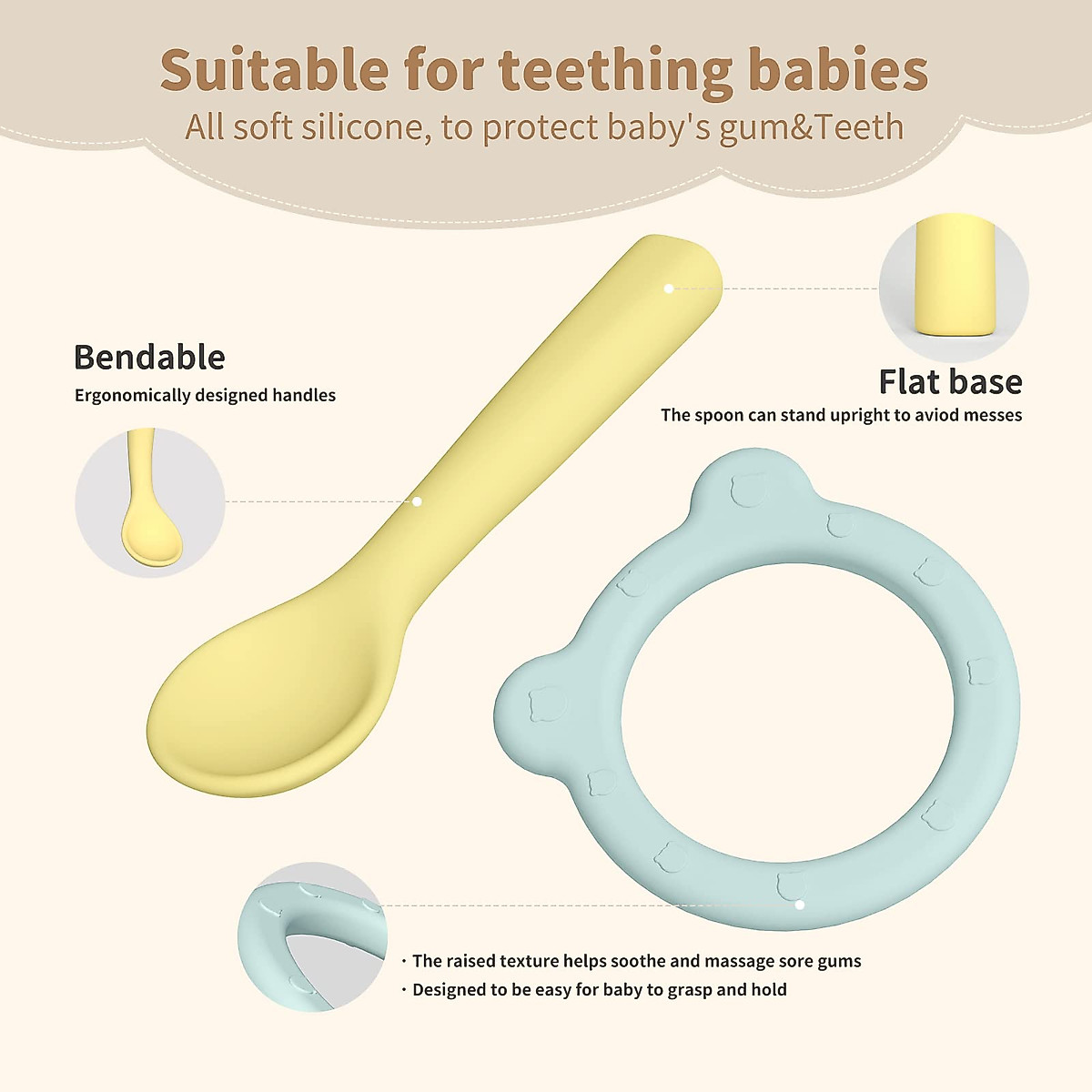 Giant Cabbage Baby Food Fruit Feeder, Silicone Baby Spoons Self Feeding 6 Months, Teething Toys for Babies 6-12 Months, Baby Feeding Supplies Toddler Utensil Teething Pacifier (Purple Yellow Blue)