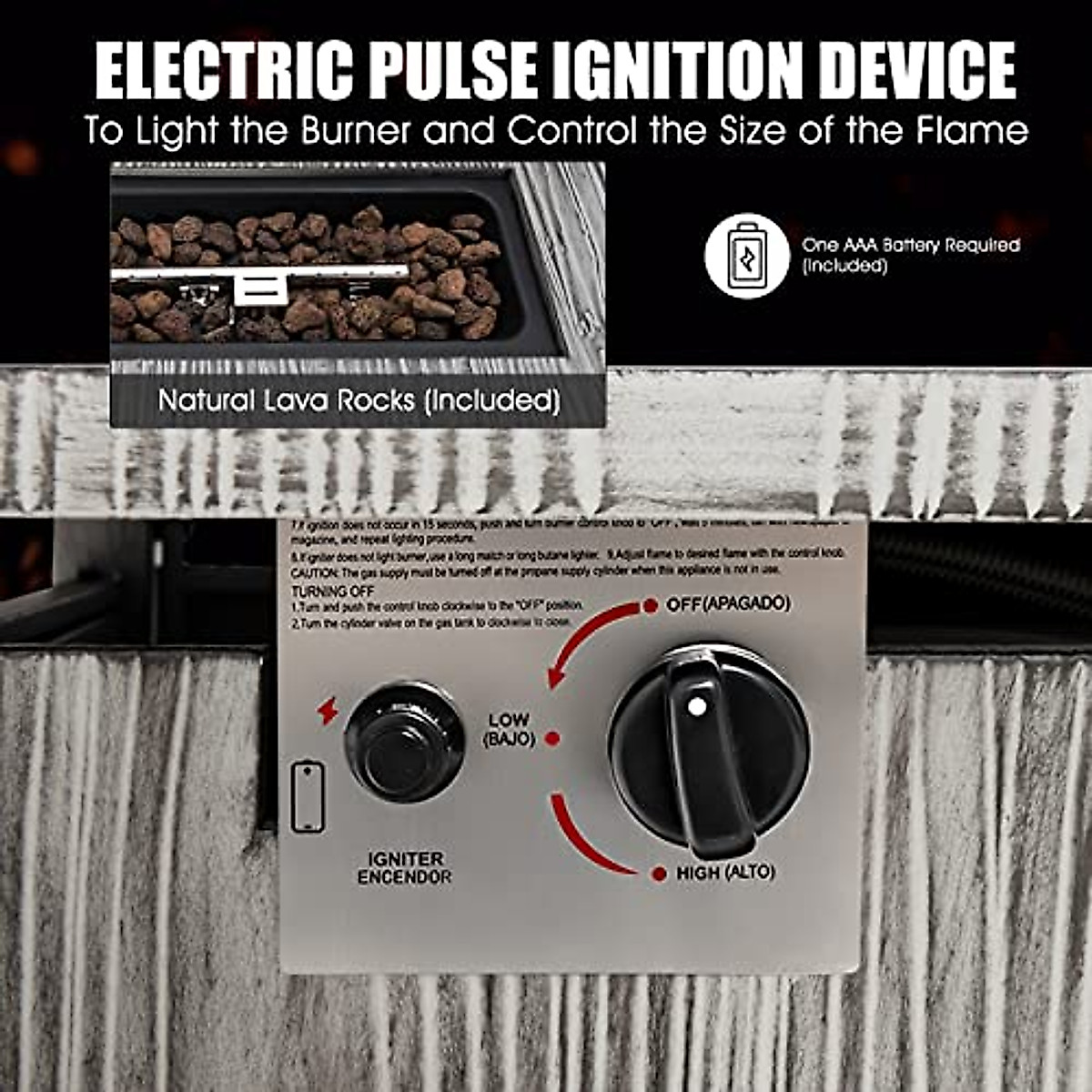 HAPPYGRILL 43 Inches Outdoor Propane Fire Pit Table, 50,000 BTU Gas Fire Pit Table with Lid, Protective Cover and Lava Rocks, Pulse Ignition Gas Fire Table for Backyard Garden Patio, CSA Certification