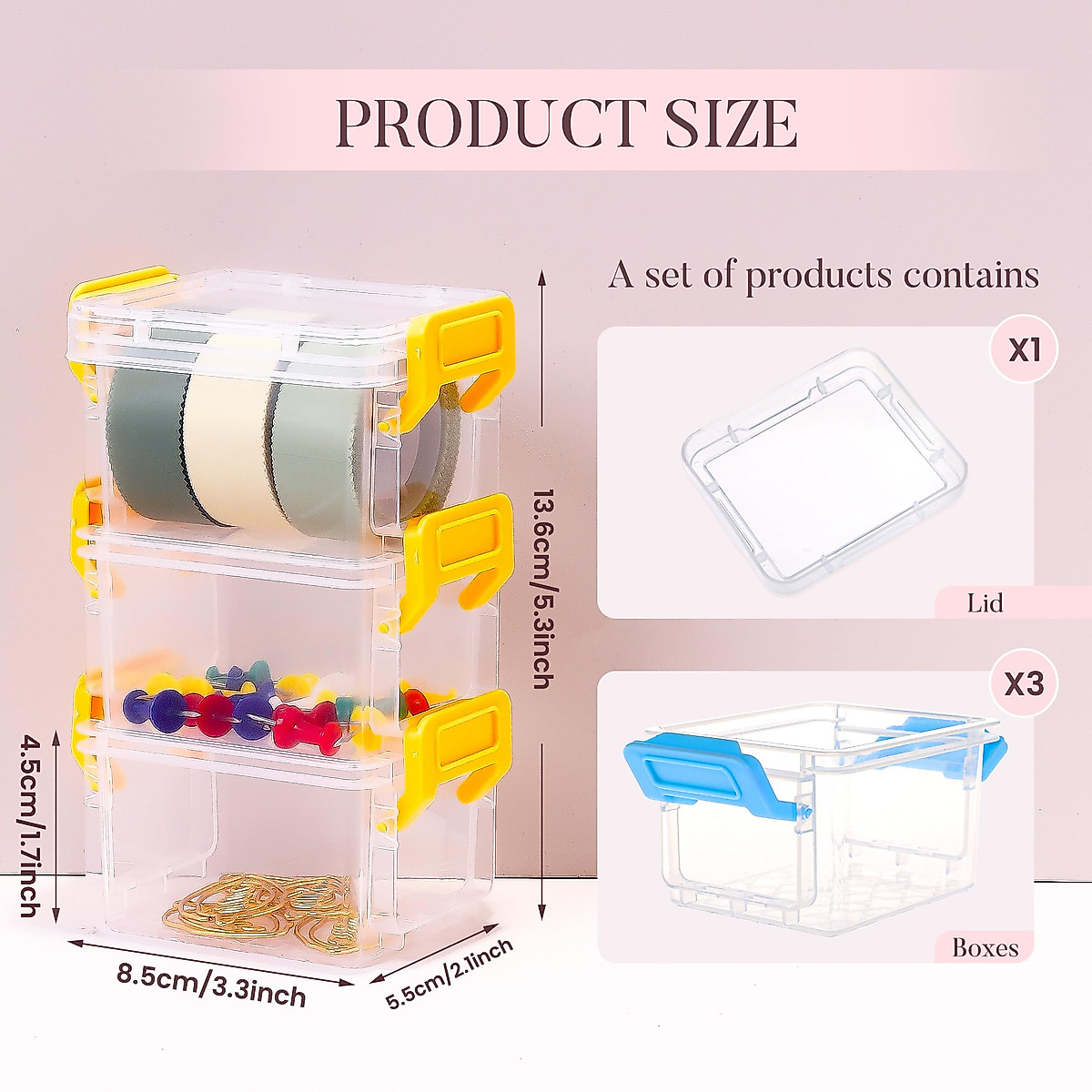 ISKYBOB 6 Packs Small Storage Bins with Lids, Mini Stackable Plastic Storage Containers Colorful Bead Organizer Latch Box Small Containers for Organizing Craft, Small Items, Green+Pink