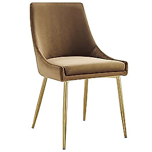 Modway Viscount Performance Velvet Upholstered Side Dining Chairs Set of 2, Gold Cognac