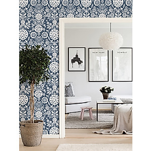 NuWallpaper NUS4031 Navy Anya Peel & Stick Wallpaper, Blue