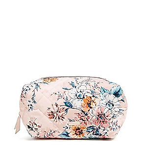 Vera Bradley Women's Performance Twill Large Cosmetic Makeup Organizer Bag, Peach Blossom Bouquet, One Size