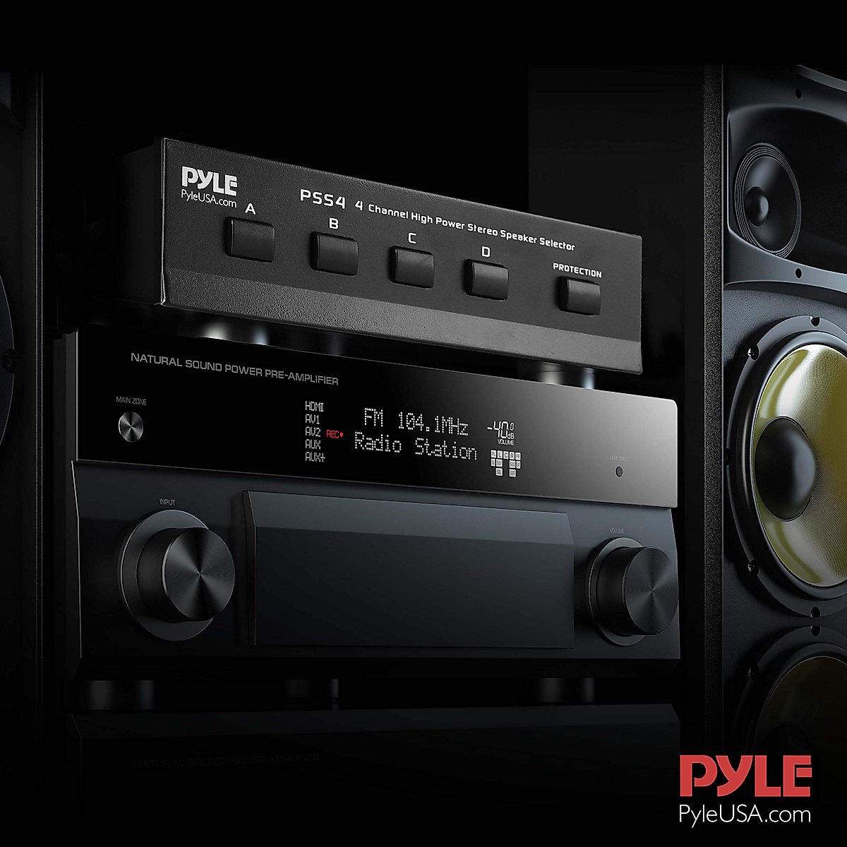 Pyle 4-Zone Channel Speaker Switch Selector - Premium New & Improved Switch Box Hub, Distribution Box for Multi-Channel High Powered Stereo Amp A/B/C/D Switches, 4 Pairs Of Speakers, Black