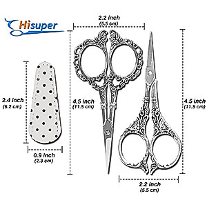 Hisuper 2 Pairs Crafting Scissors 4.5 Inch Sewing Scissors Small Sharp Craft Scissors with Leather Scissors Cover Embroidery Scissor Shears for Fabric Needlework Crochet Threading Tool