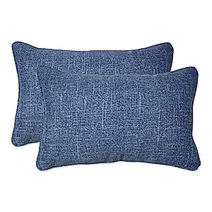 Pillow Perfect Tory Solid Indoor/Outdoor Lumbar Pillow Plush Fill, Weather and Fade Resistant, Lumbar - 11.5" x 18.5",, Blue, 2 Count