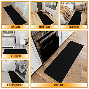 Machine Washable Modern Solid Design Non-Slip Rubberback 2x5 Traditional Runner Rug for Hallway, Kitchen, Bedroom, Entryway, 20" x 59", Black