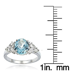 Ice Gems Sterling Silver Blue Topaz and White Topaz Oval Ring Size 10