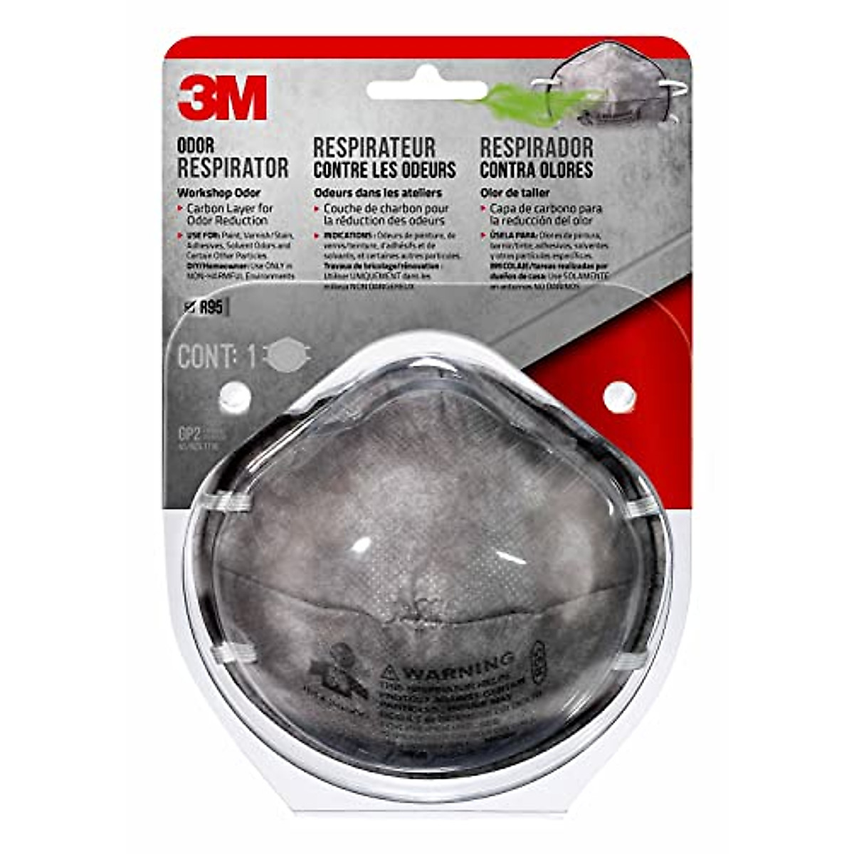 3M 8247 Disposable Odor Respirator for Workshop Odor, R95, Disposable-Lightweight Design, 1-Pack