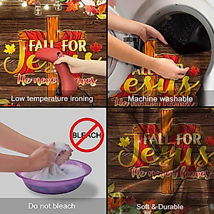 Swepuck 96x60inch Fall for Jesus Backdrop He Never Leaves Photography Background Autumn Thanksgiving Party Decoration Maple Leaves Pumpkin Friendsgiving Photo Banner