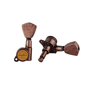 Guyker Guitar Locking Tuners (3L + 3R Handed) - 1:18 Models Rear Lock String Tuning Key Pegs Machine Head with Trapezium Button Antique Bronze, GK04SP