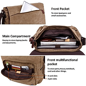 Canvas Messenger Bag for Men Women,Travel Satchel Shoulder bag 15.6 Inch Laptop Bags Business (Coffee)