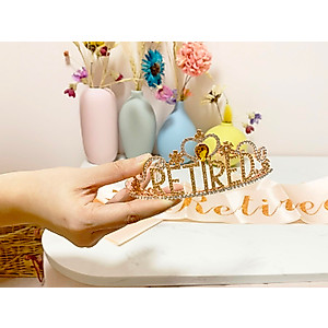 JETKONG Retirement Party Decorations Retired Tiara/Crown, Retired Sash for Women Retirement Gifts, Retirement Party Supplies, Gifts, Favors (Rose Gold)