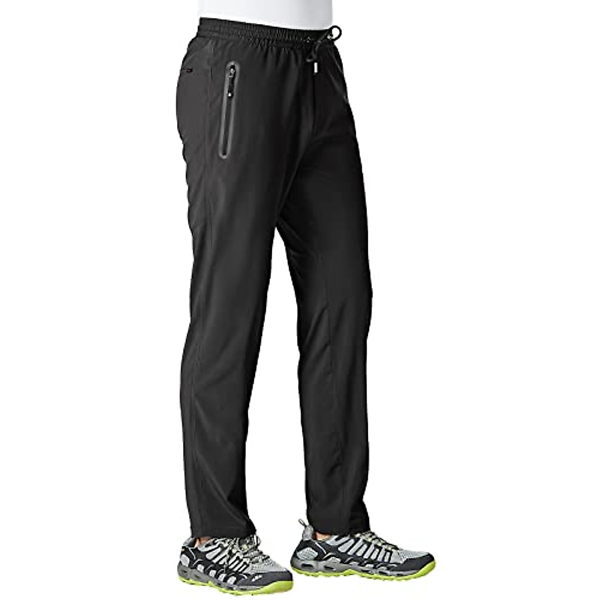 Rdruko Men's Casual Pants Lightweight Breathable Quick Dry Hiking Running Active Sports Trousers(Black, US L)