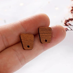 DoreenBeads 30Pcs Natural Wooden Stud Earrings Posts with Loop for Jewelry Making- Trapezoid Wood Earring Posts with Ear Backs for Women DIY Earring Making Personalized Jewelry Findings