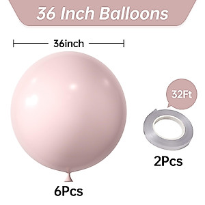 KALOR 36 Inch Giant Light Pink Balloons, 6 Pack Large Round Light Pink Latex Balloons for Anniversary, Birthday, Christmas, Wedding, Baby Shower Party Decorations