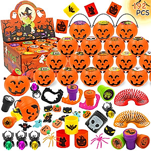 192 PCS Halloween Party Favors For Kids, 24 Pack Prefilled Halloween Pumpkins With Toys Halloween Toys Bulk for Halloween Party School Classroom Prizes Rewards Trick or Treats Gifts