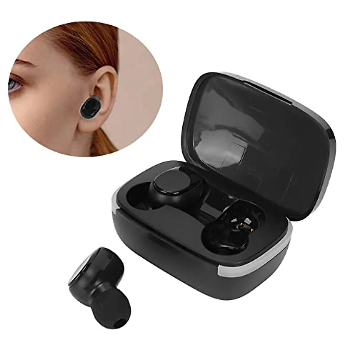 ASHATA Wireless Earbuds, Bluetooth Headphones with Microphone, IPX7 Waterproof HiFi Deep Bass High Fidelity Stereo Earphones with Lightning Charging Case for Sports Work