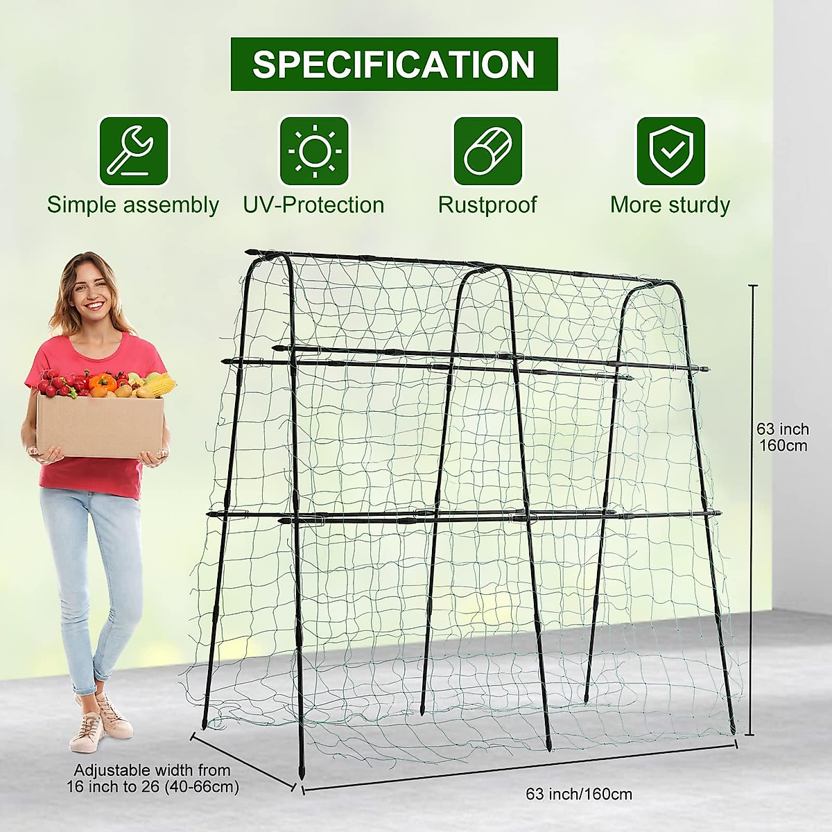FOLLOOK Cucumber Trellis for Garden, 5ft Tall Metal Pea Tunnel Garden Arch Trellis for Climbing Plants Outdoor, A-Frame Trellis Support Vegetables Squash Cucumber Trellis for Raised Bed, Lightweight