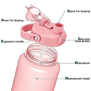 Unistar Half Gallon Water Bottles with 2 Straws, Motivational Gallon Water Bottles with Time Marker, 32 oz / 74 oz / 128 oz Large Bottle for Sports Fitness Gym Camping