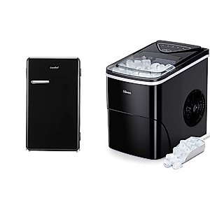 COMFEE 3.3 Cubic Feet Solo Series Retro Refrigerator Sleek Appearance HIPS Interior [Black] & Silonn Ice Makers Countertop, 9 Cubes Ready in 6 Mins, 26lbs in 24Hrs, Self-Cleaning Ice Machine