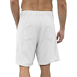 Mens Shorts with Elastic Waistband White Linen Pants Men 2023 Casual Buckle Zipper Summer Beach Shorts Classic-Fit Pleat Front Shorts with Pockets Long Cargo Shorts for Men Big Tall White M