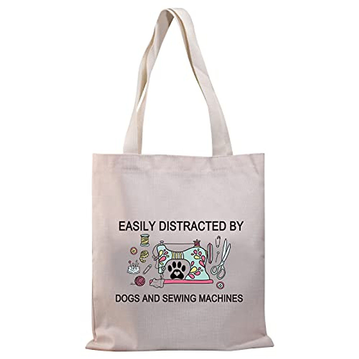 BDPWSS Sewing Tote Bag Quilting Gifts For Sewer Quilter Canvas Bag Dog Lover Dog Mom Shopping Bag (distracted dog sewing TG)