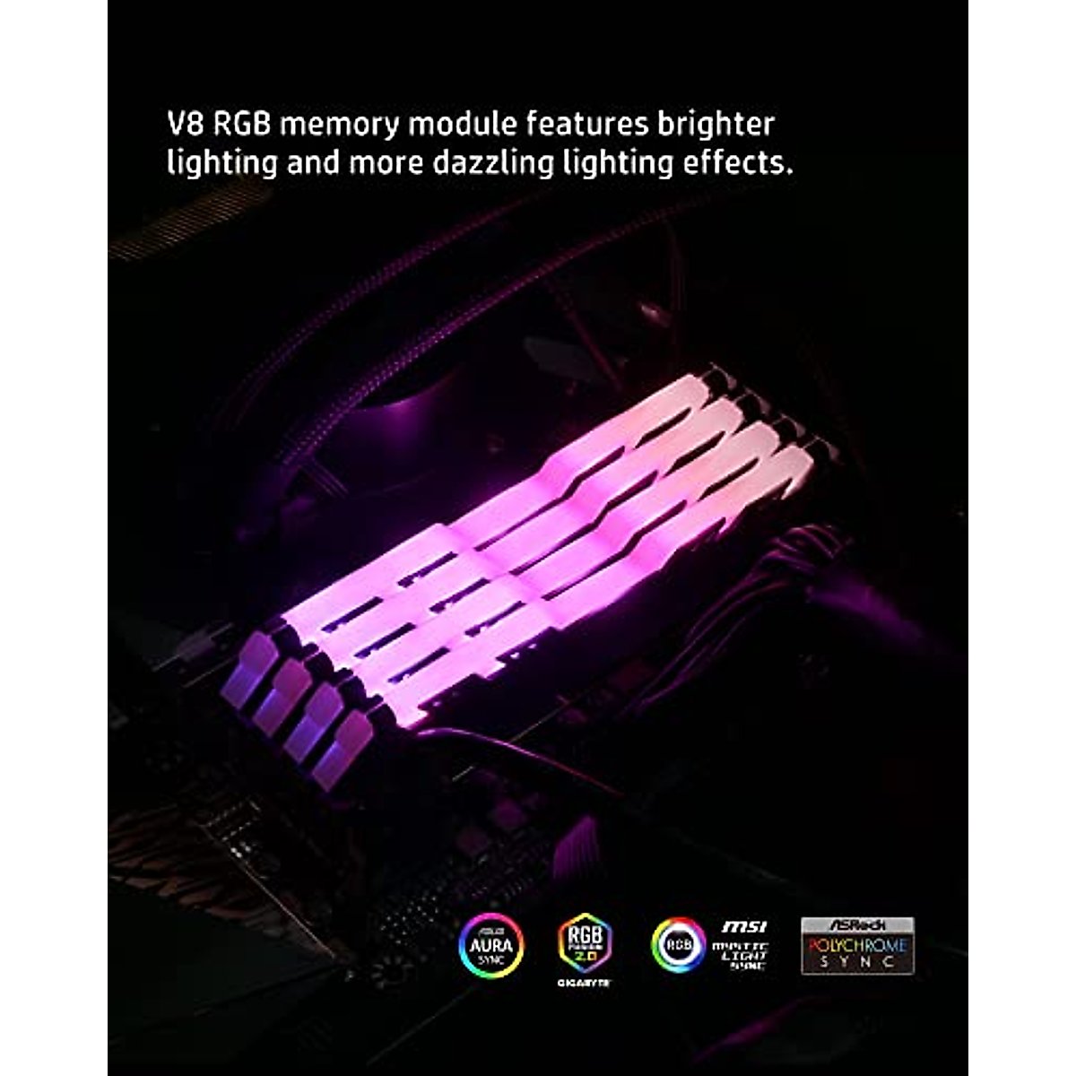 HP V8 RGB RAM 16GB Kit (8GBx2) DDR4 3000MHz CL16 1.35V Desktop Computer LED Memory - 8MG00AA#ABC