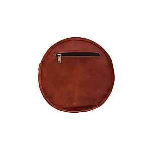 Vintage Leather Crossbody Bag Women/Teen Girls Satchel Handbag Round Messenger Sling Bags, 10 Inch Small