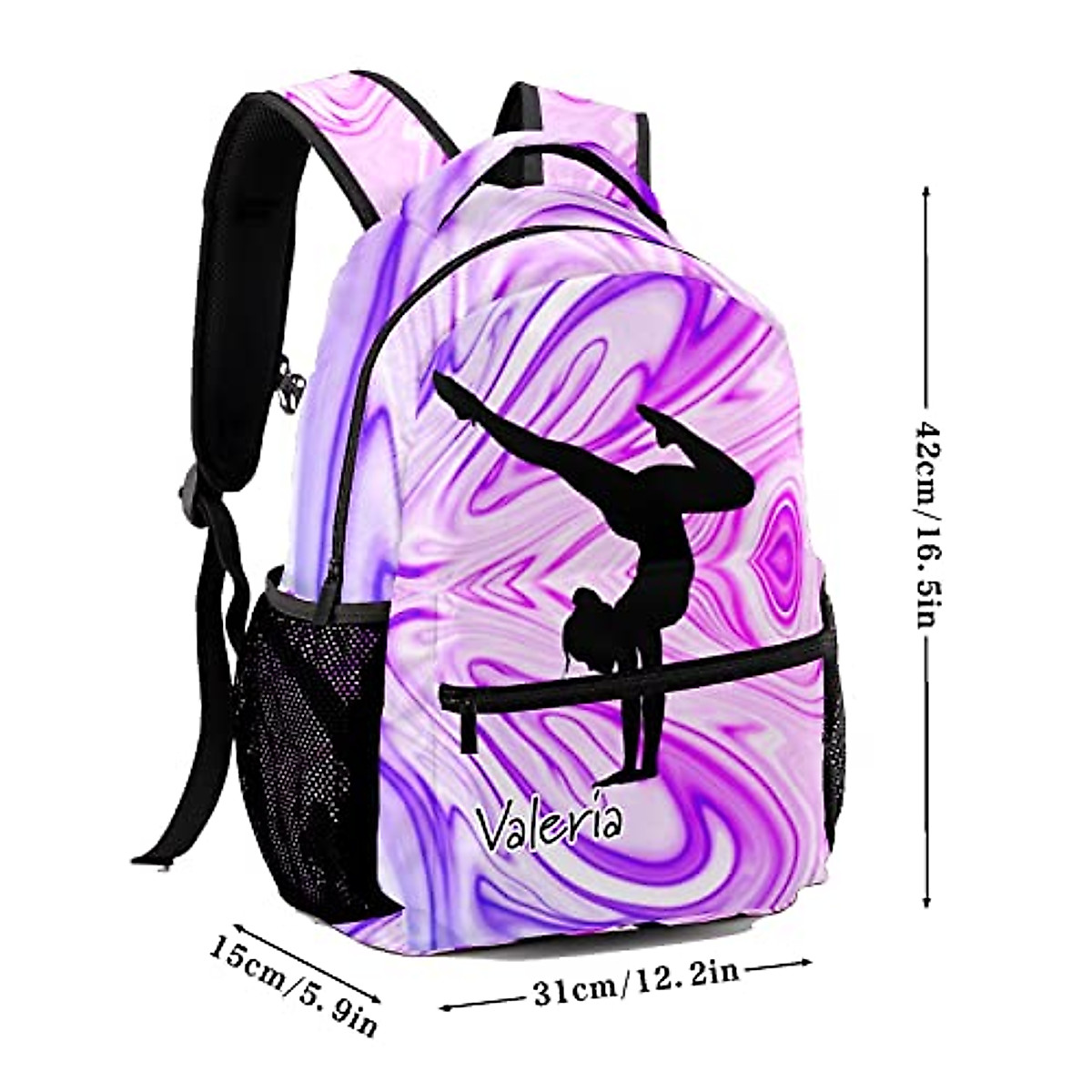 zaaprintblanket Personalized Gymnastics Purple Art Tie Dyed with Text Name Bookbag Waterproof Backpack for Boys Girl Gift