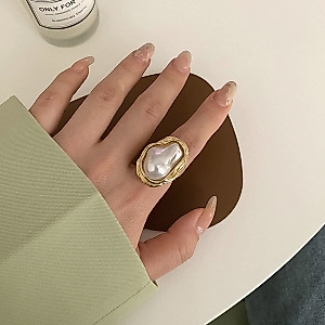 Jana Winkle Geometrical Irregular Baroque Pearl Ring Women Open Resizable Index Finger Rings