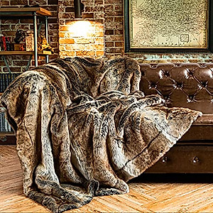 BATTILO HOME Luxury Brown Faux Fur Blanket Thick Warm Elegant Cozy Fuzzy Fur Throw Blankets for Couch, Bed, Sofa Fluffy Blankets Decorative Throw Blanket Reversible to Plush Velvet, 50"x60"