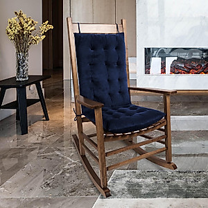 FlyGulls Rocking Chair Cushions Indoor Velvet Chair Pads High Back and Seat Cushion 2 Piece Set Navy
