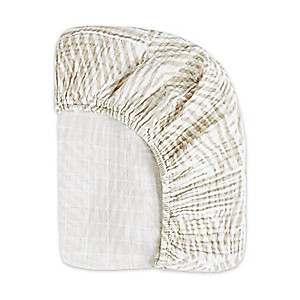 Babyletto 100% Organic Cotton Crib Sheet, GOTS-Certified, Fitted 360°, Ultra-Soft and Breathable Muslin - Oat Stripe