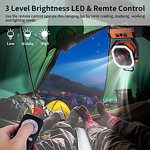 𝟐𝟎𝟎𝟎𝟎𝐦𝐀𝐡 Camping Fan Battery Powered Fan with LED Lantern, Portable Camping Fan for tents, 8H Timer & 270°Osicllating Fan Rechargeable Battery Operated Fan, USB Desk Fan Beach Fan with Hook